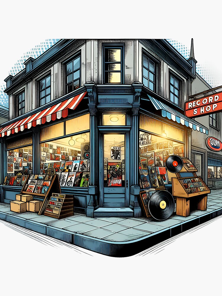 "Record shop" Sticker for Sale by OldSchoolRetro | Redbubble