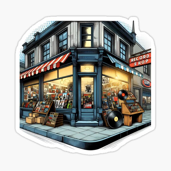 "Record shop" Sticker for Sale by OldSchoolRetro | Redbubble