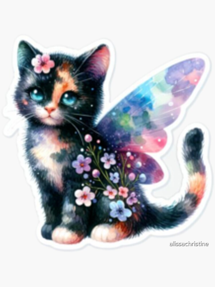 "Floral Cat Fairy" Sticker for Sale by alissachristine | Redbubble