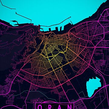 "Oran City Map of Algeria - Neon" Poster for Sale by deMAP | Redbubble