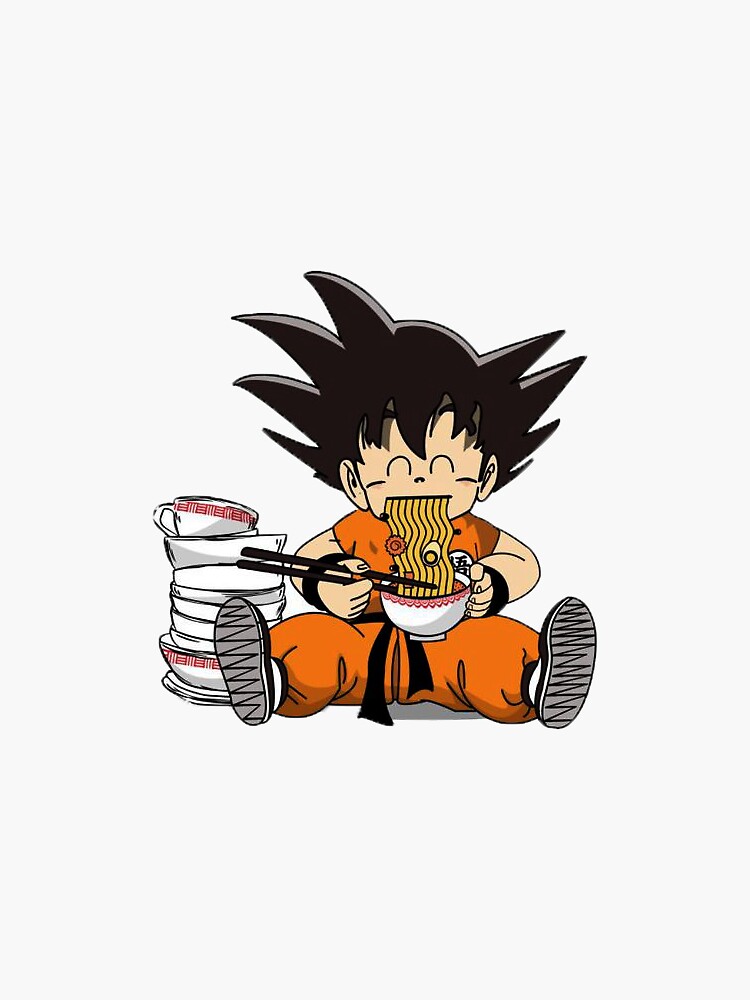 "kid goku eating ramen" Sticker for Sale by MarciaGfxt | Redbubble