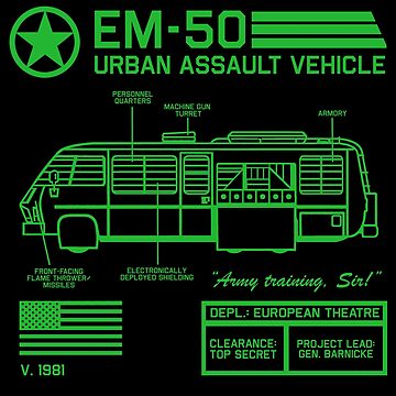 "EM-50 Urban Assault Vehicle Specs" Sticker for Sale by PopCultShirts ...