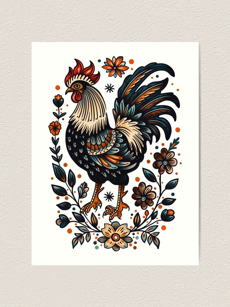 "American Traditional Tattoo Rooster" Art Print for Sale by ...