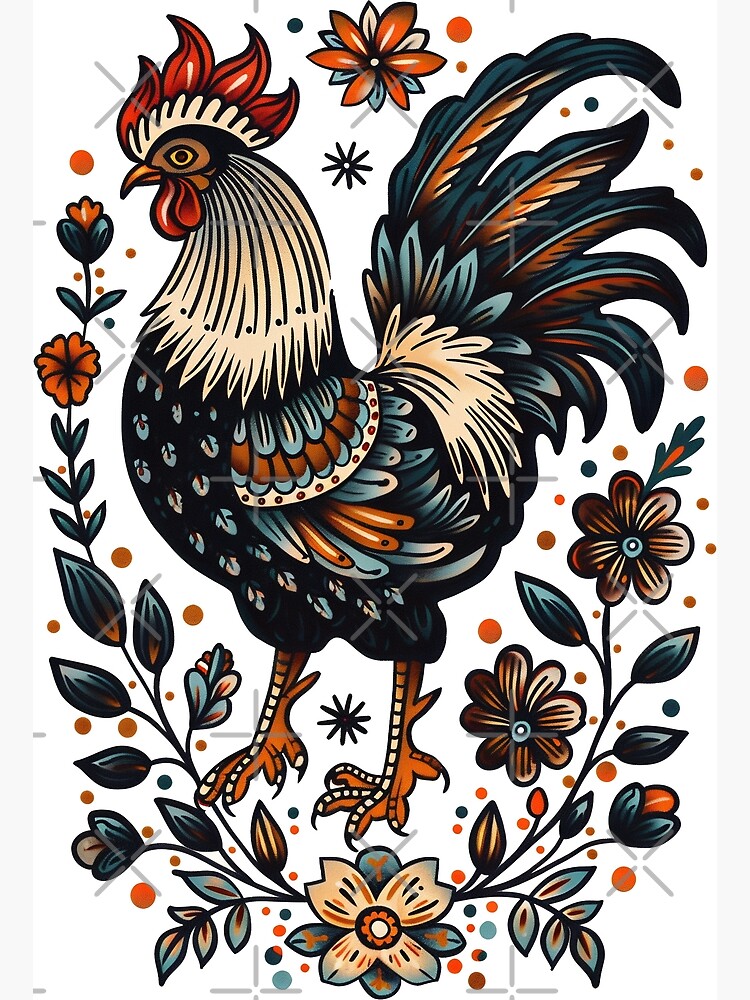 American Traditional Rooster Tattoo