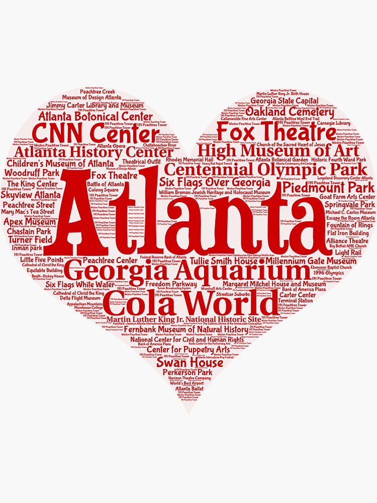 "Heart of Atlanta Red Heart Word Cloud Products" Sticker for Sale by ...