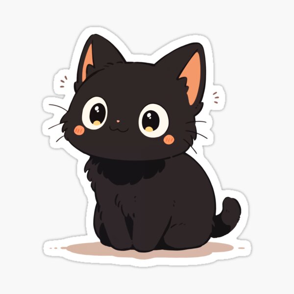 "Cute Kawaii Happy Black Anime Cat Smiling Kitten" Sticker for Sale by ...