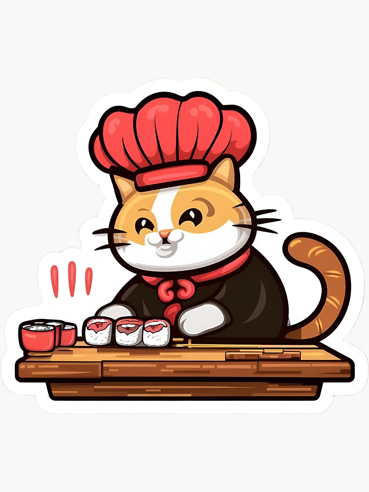 "Cute Cat Sushi Masterchef" Sticker for Sale by CraftifyArt | Redbubble