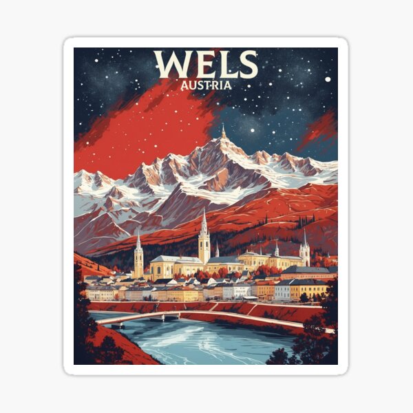 Sticker for Sale mit "Weinlese-Reise-Tourismus-Plakat Wels Österreich ...