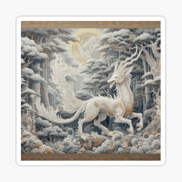 "Majestic White Kirin/Qilin in Fantasy White Forest" Sticker for Sale ...