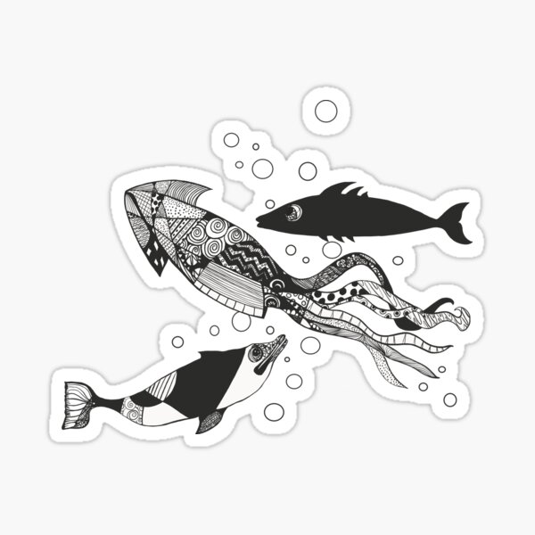 "Other sea creatures, including a squid" Sticker by Maria Santos Prieto ...