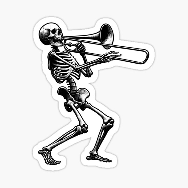 "Skeleton Playing Trombone" Sticker for Sale by weirdrelatives | Redbubble