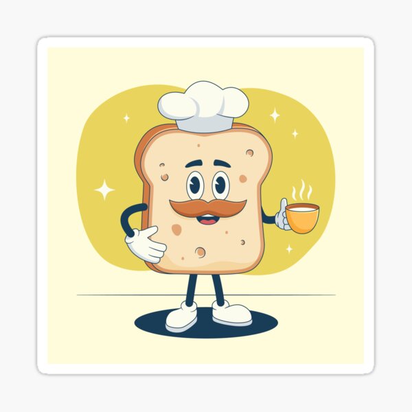 ""Toasty Delight: Hand-Drawn Toast Cartoon Illustration" Sticker for ...