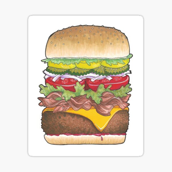 "Bacon Cheeseburger Eat Yum" Sticker by DorysStories | Redbubble