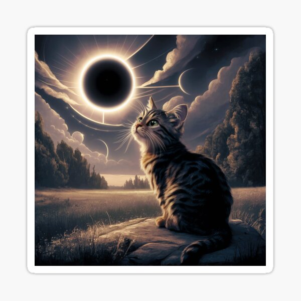 "Cat Watching Total Solar Eclipse Apr 8 2024 Astronomy Lover " Sticker ...