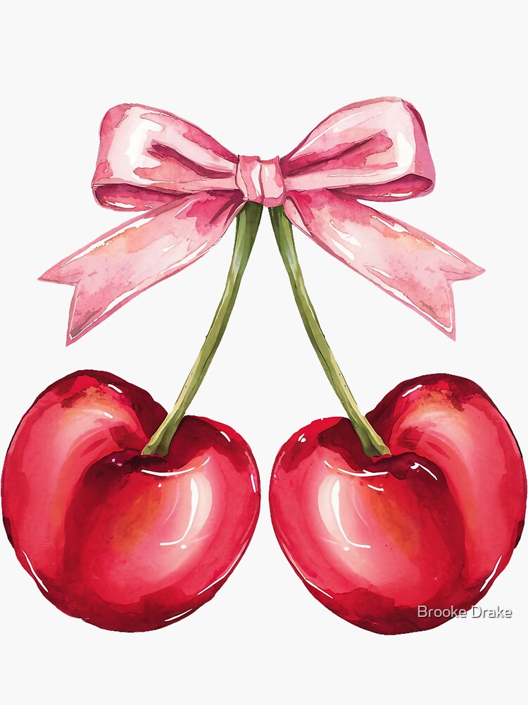 "Coquette Cherries | Pink Bow" Sticker for Sale by Brooke Drake | Redbubble