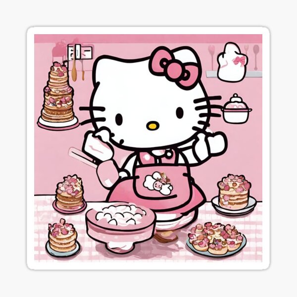 "Baking hello kitty" Sticker for Sale by ArtPrints101 | Redbubble