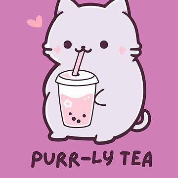 "Cute Kawaii Grey Cat Milk Tea - Boba Tea Japanese - Purr-ly Tea ...