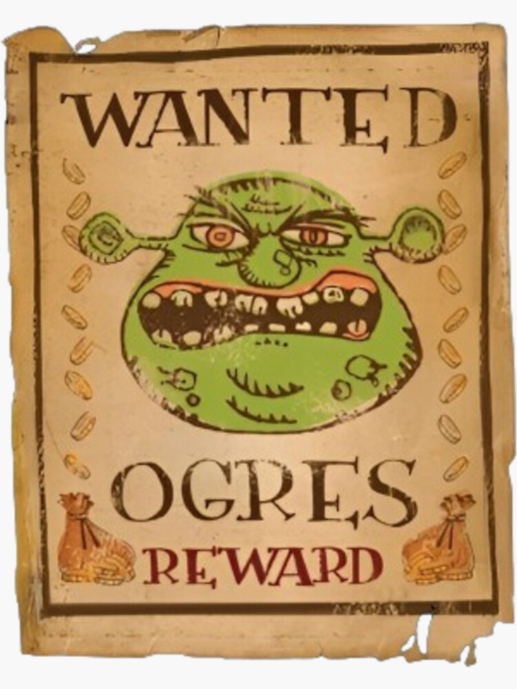 "Shrek Wanted Poster" Sticker for Sale by Kaijju | Redbubble