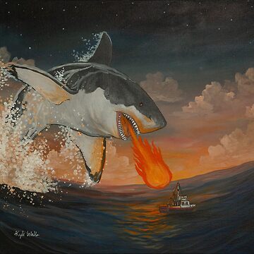 "Giant Fire-Breathing Great White Shark" Sticker for Sale by Kyli Walls ...