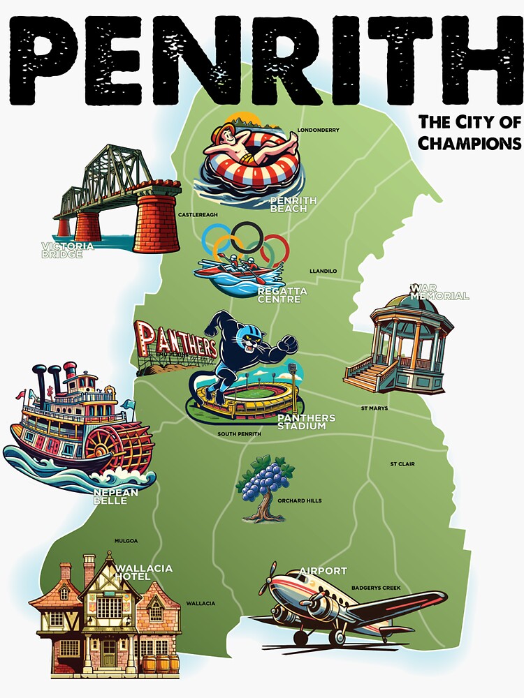 "Penrith Landmarks Map - v2" Sticker for Sale by The Western Weekender ...