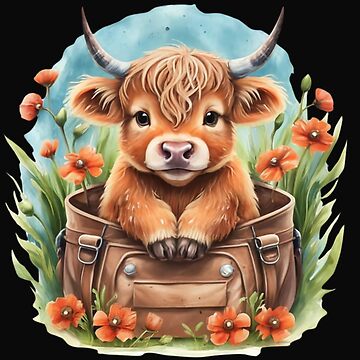 "cartoon baby highland cow," Sticker for Sale by aipaint | Redbubble