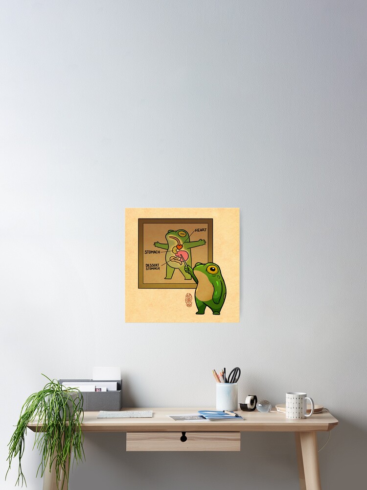 "cute pudgy frog showing dessert stomach diagram asian artwork" Poster ...