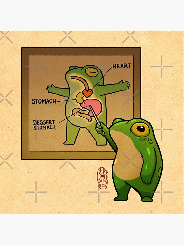 "cute pudgy frog showing dessert stomach diagram asian artwork" Poster ...