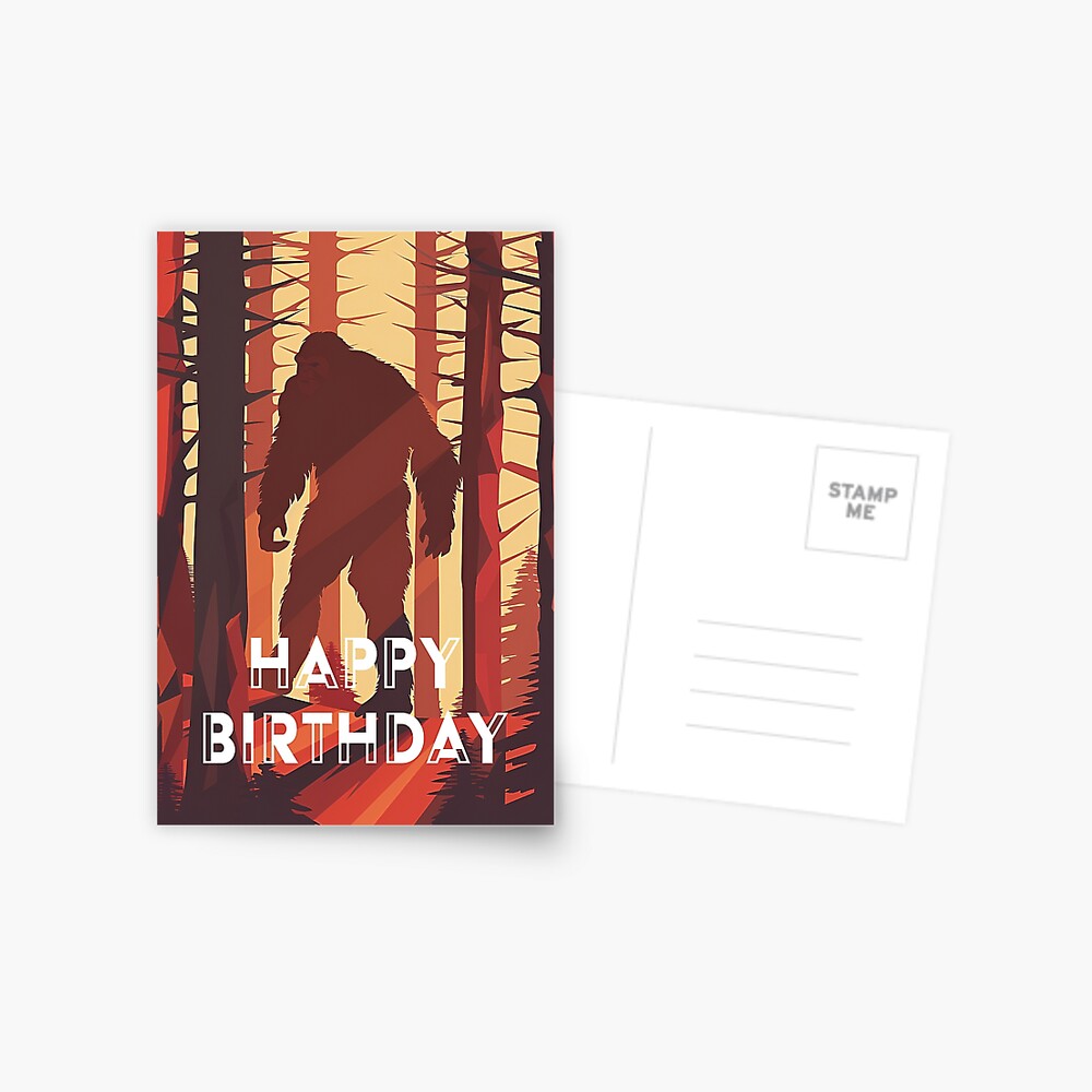 "Bigfoot Happy Birthday (Red Hues)" Greeting Card for Sale by ...