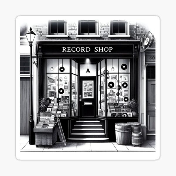 "record shop" Sticker for Sale by OldSchoolRetro | Redbubble