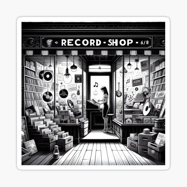 "record shop" Sticker for Sale by OldSchoolRetro | Redbubble