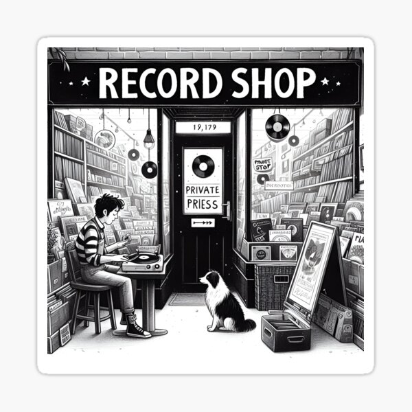 "record shop" Sticker for Sale by OldSchoolRetro | Redbubble