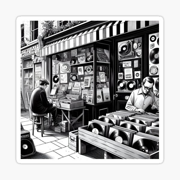 "record shop" Sticker for Sale by OldSchoolRetro | Redbubble