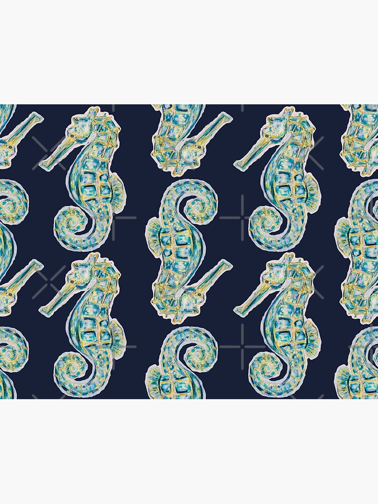 "Blue Seahorses Pattern on a Dark Blue Background" Sticker for Sale by ...