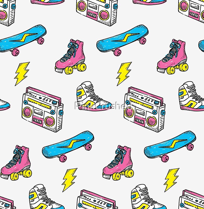 "Retro Skateboard, Roller Skate, 80's Stereo Pattern" by PinkCrushed ...