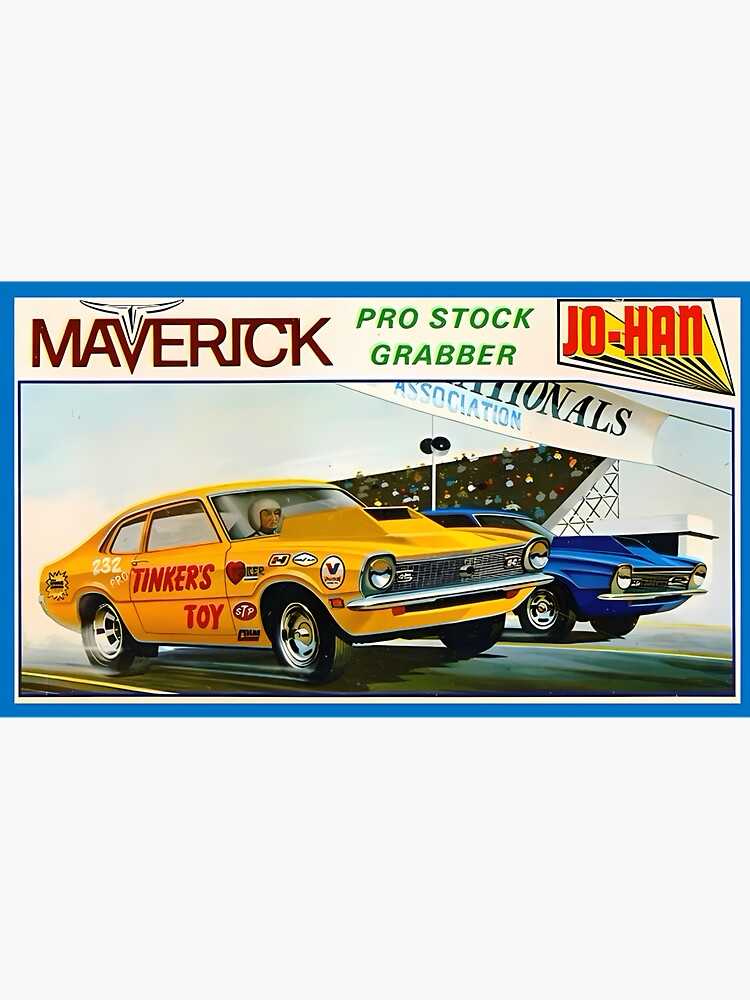 "Vintage Jo-Han Model Kit Box Art - Maverick Pro Stock " Sticker for ...