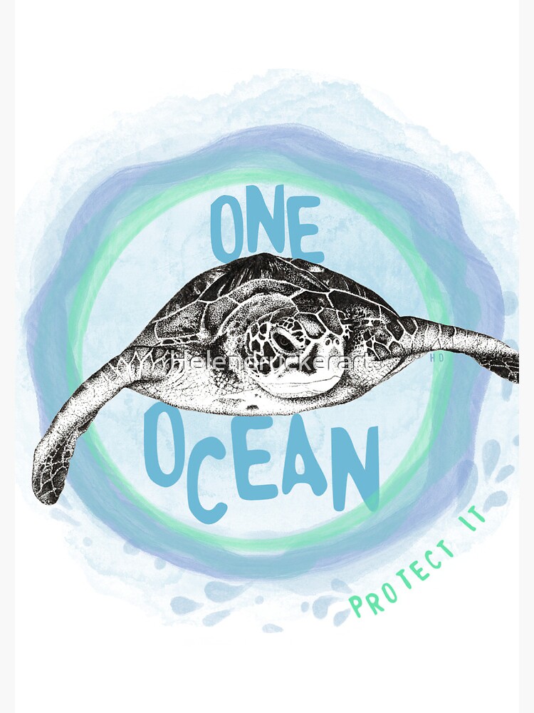 "One ocean, protect it" Spiral Notebook for Sale by Helendruckerart ...