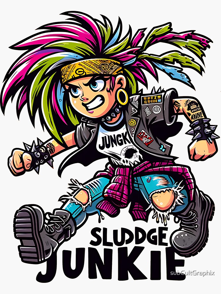 "Sludge Junkie Girl - cartoon" Sticker for Sale by subCultGraphix ...
