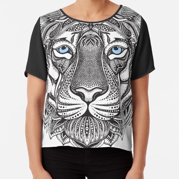 "Siberian Tiger with Blue Eyes in a Zentangle Design" T-shirt for Sale ...