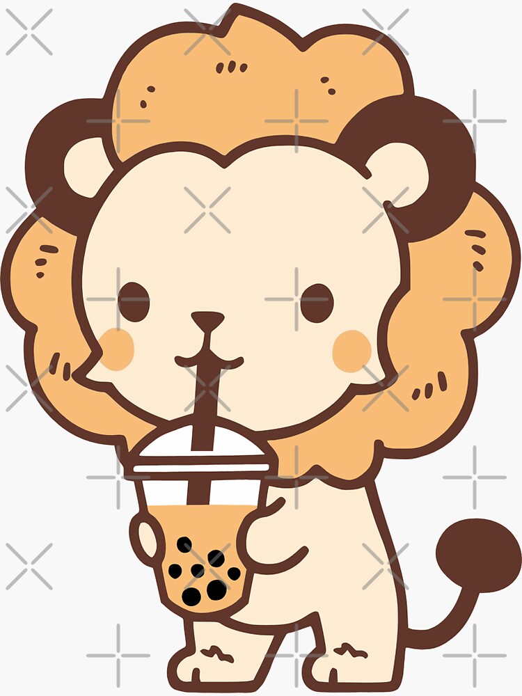 "Cute Cartoon Baby Lion Cub Sipping Boba" Sticker for Sale by ...