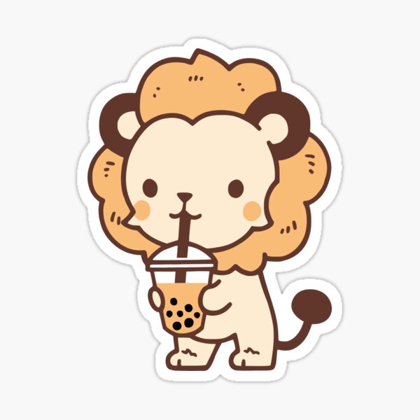 "Cute Cartoon Baby Lion Cub Sipping Boba" Sticker for Sale by ...