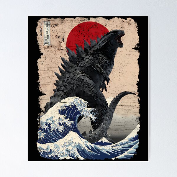 "Vintage Japanese Godzilla Great Wave" Poster for Sale by MARIAPLANTE1 ...
