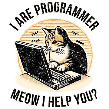 "Retro Cat Programmer Meme: Coding Humor" Sticker by Amanda-S-Olsen | Redbubble