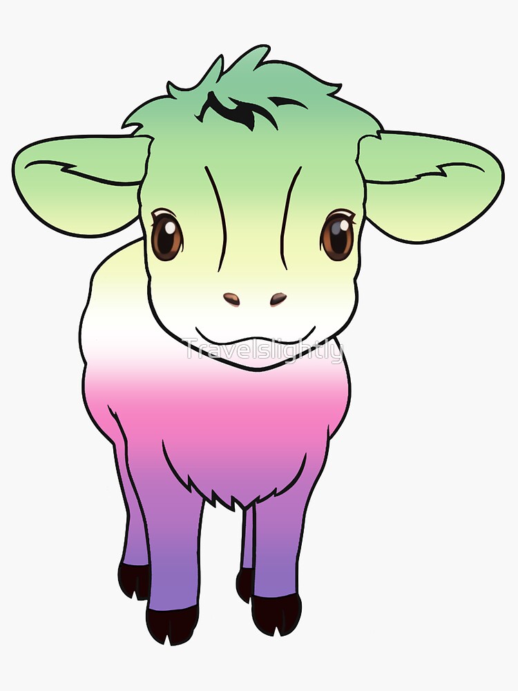 "Cute Genderfae Pride Flag Cow, Kawaii Genderdoe Pride Design, fae faer ...