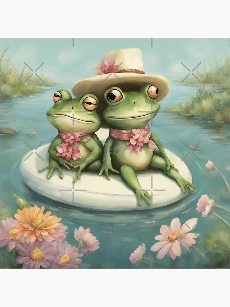 "Beautiful Couple Of Frogs On A Raft" Sticker for Sale by ...