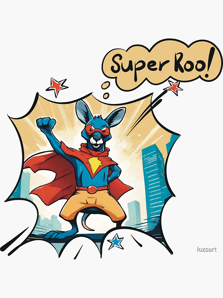"Super Roo funny superhero Australian kangaroo" Sticker for Sale by ...