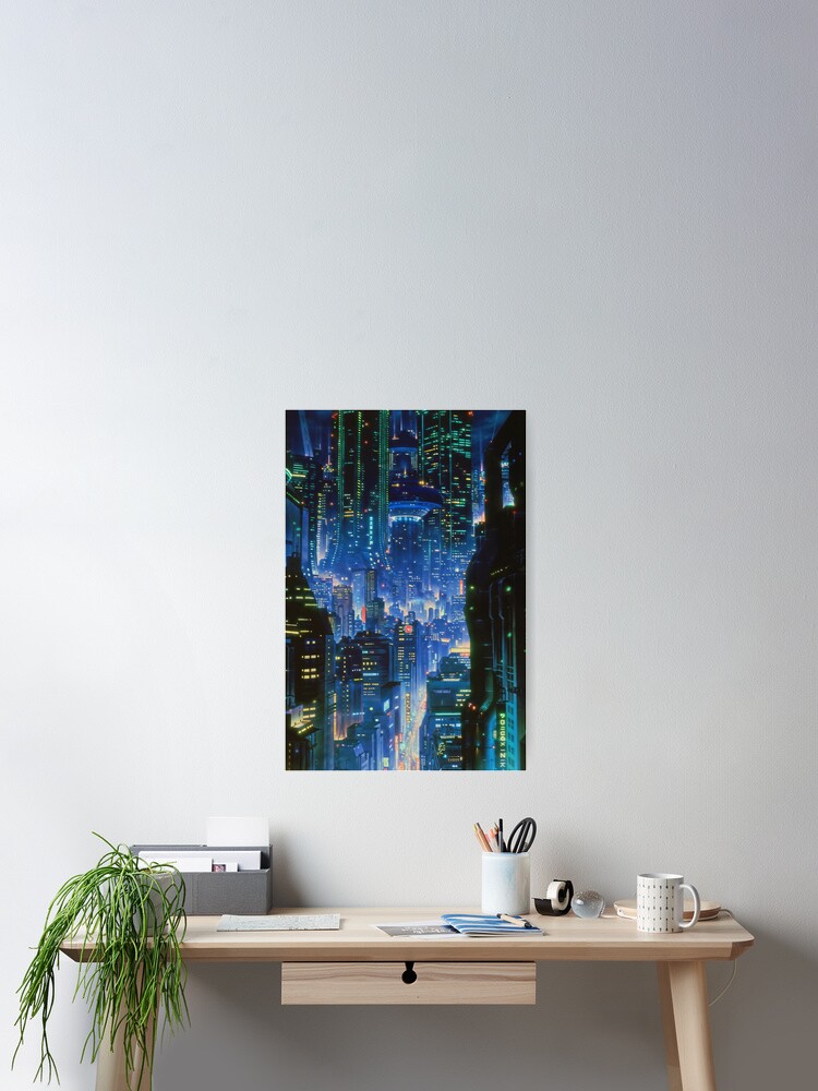 "Cyberpunk Cityscape - Phantom Plaza" Poster for Sale by novanoxone | Redbubble