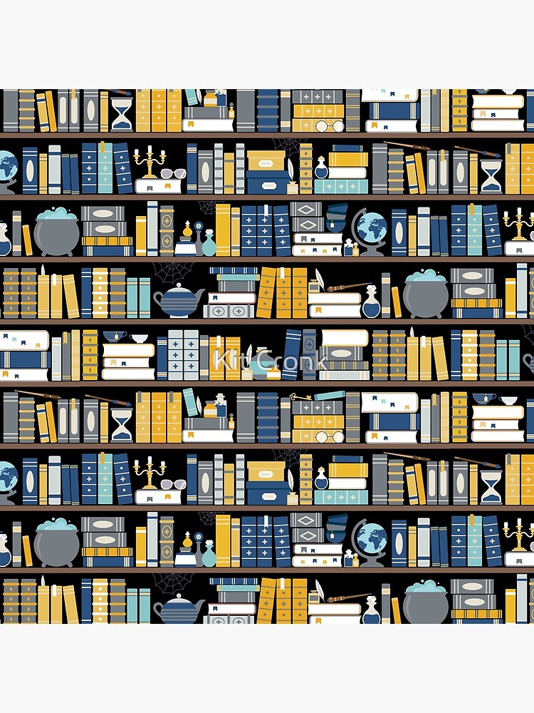 "Bookcase Pattern - Blue Yellow Library" Throw Pillow for Sale by ...