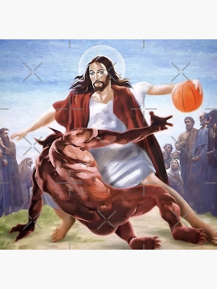 "Jesus Crossing Up The Devil" Sticker for Sale by darehson | Redbubble