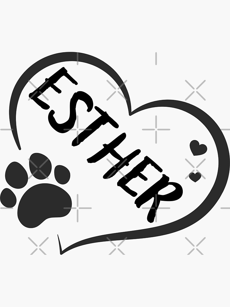 "Esther dog or cat name in a heart with a paw, great gift for dog or ...