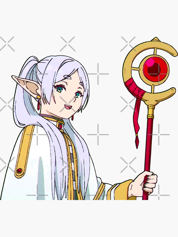 "Smiling Frieren with staff" Sticker for Sale by mangareality | Redbubble